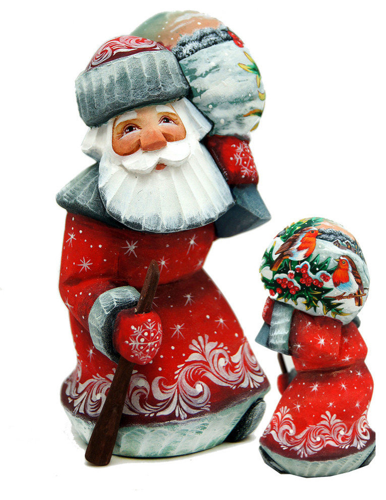 Red Cardinal Santa Wood Carved - Traditional - Holiday Accents And ...