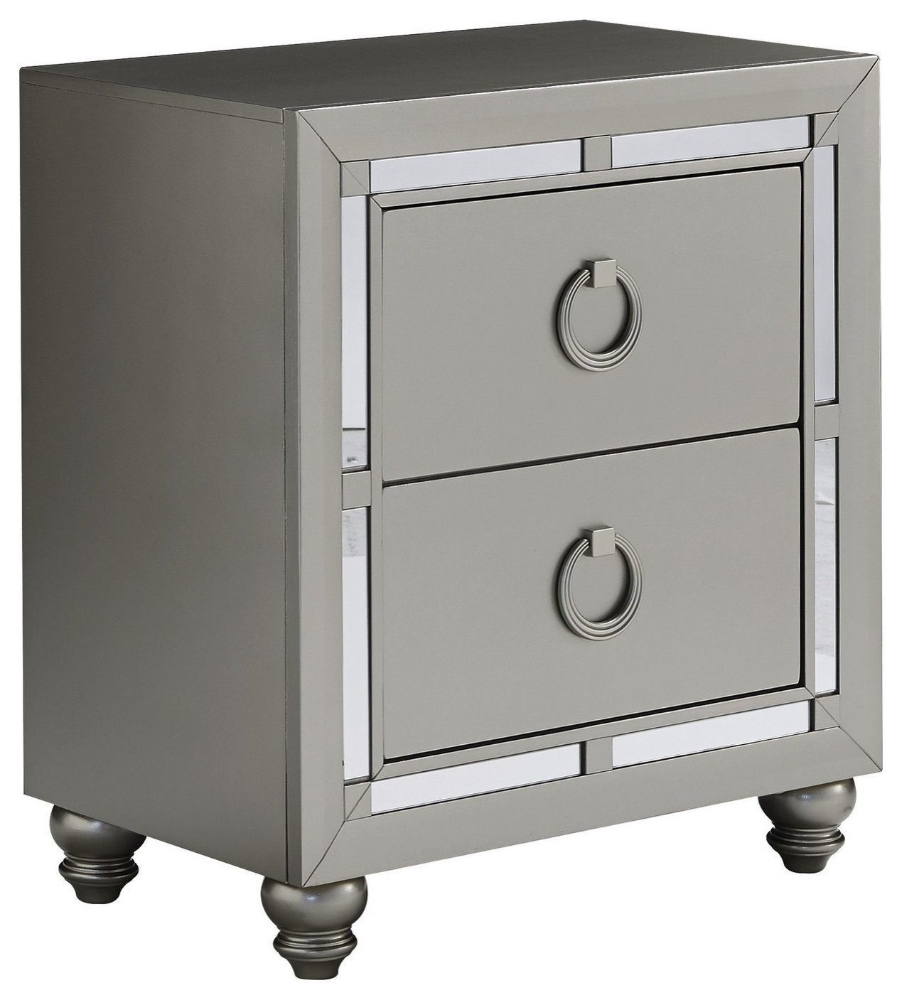 HomeRoots Silver Champagne Tone Nightstand With 2 Drawer Mirror Trim ...