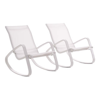 Modway Traveler Aluminum & Mesh Patio Rocking Chair in Black (Set of 2 ...