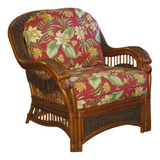 Seascape Arm Chair in Brown Wash, Jamaica Mist Fabric - Tropical ...