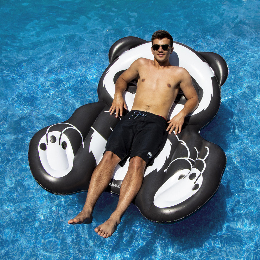 71" Black and White Inflatable Oversized Panda Swimming Pool Float ...