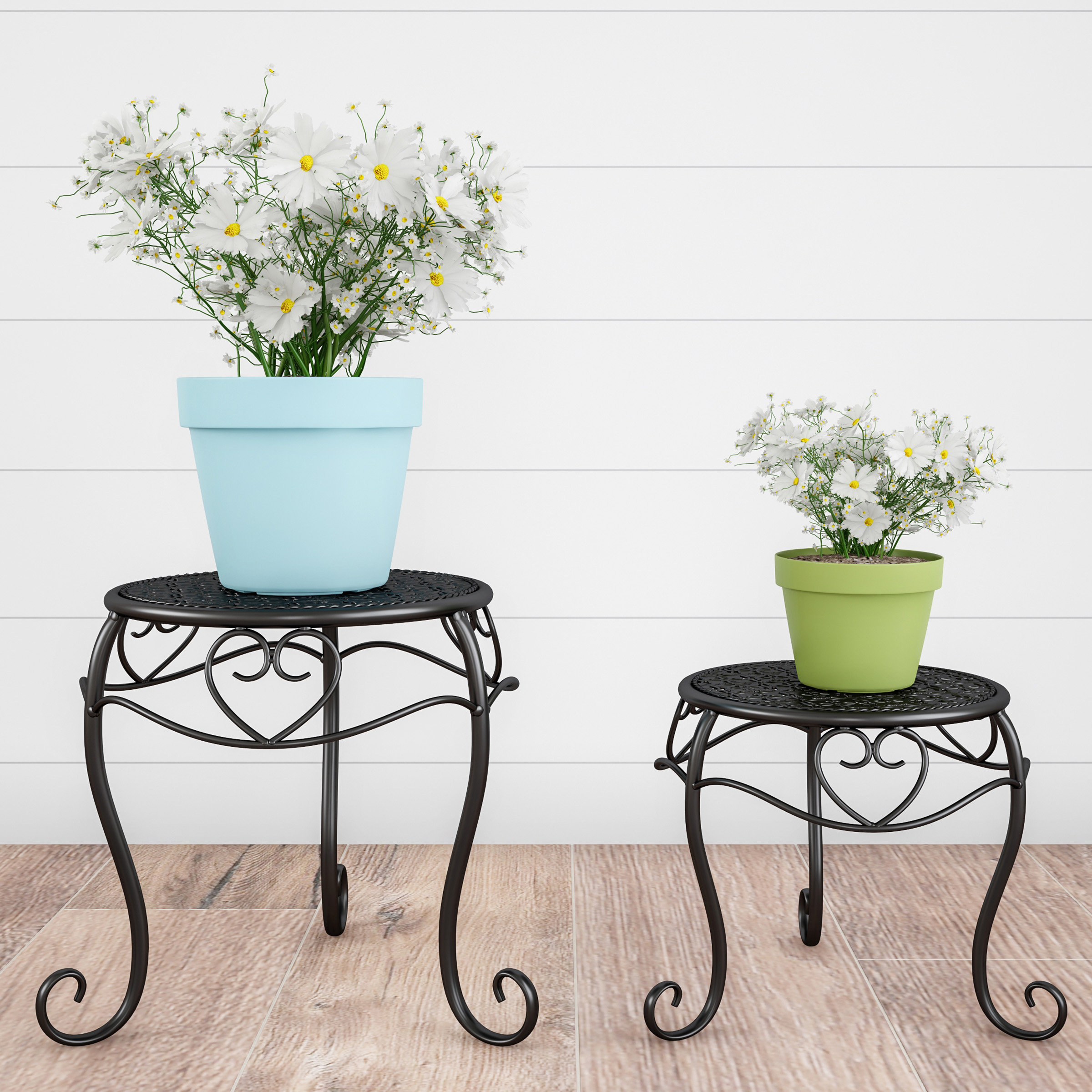 2 Indoor or Outdoor Nesting Wrought Iron Inspired Round Decorative ...