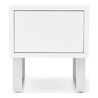 Modern Neve End Table Glossy White Lacquer Finish, Polished Stainless Steel Legs - Contemporary ...