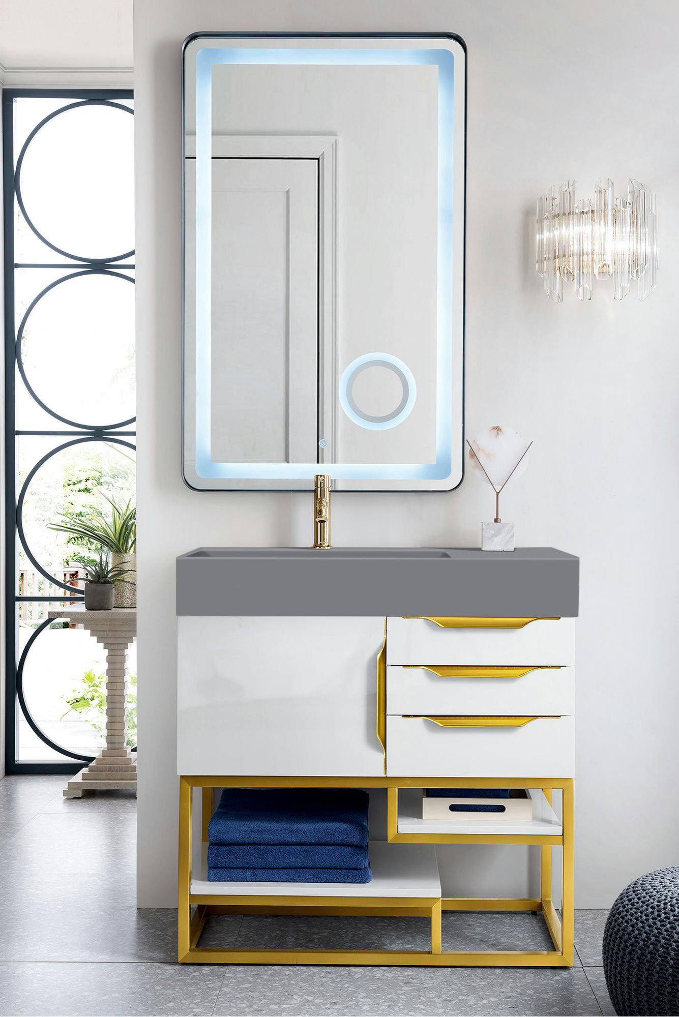 Columbia 36" Single Vanity White Radiant Gold, Dusk Gray Composite Top - Contemporary - Bathroom ...