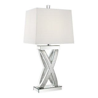 Maklaine Contemporary Wood Table Lamp with Rectangle Shade in Mirrored ...