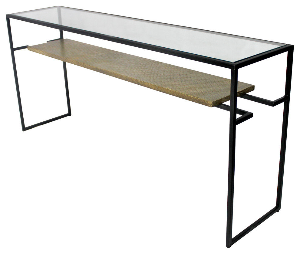 Orlando Cooper Table With Glass Top and Bronze Metal Cladded Shelf on ...