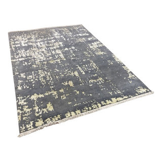 6' x 8' Modern Handmade Wool And Silk Tibetan Rug Gray Gold ...