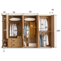 Oak Solid Wood Wardrobe, C Style Two Door Wardrobe 0.9m 35.4x22.4x86.8 ...