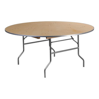 5.5-Foot Round HEAVY DUTY Birchwood Folding Banquet Table with METAL ...