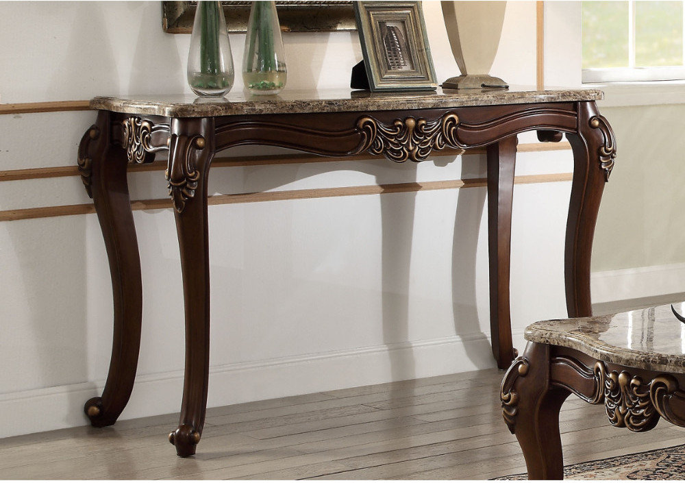 Benzara BM185784 Marble Top Sofa Table With Carved Floral Wooden Feet, Brown - Victorian ...