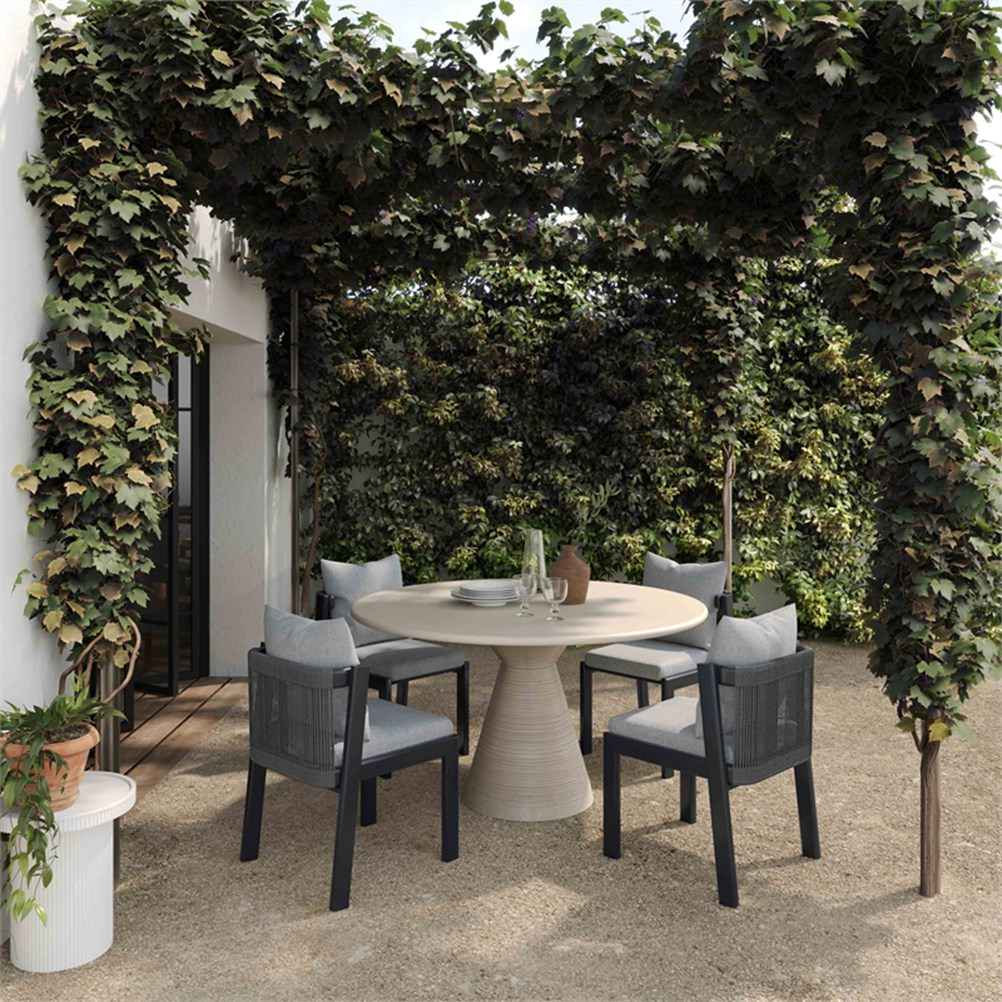 TOV Furniture Fern Indoor / Outdoor Round Stone Dining Table in Beige ...