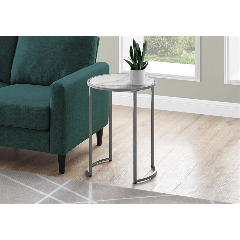 Accent Table Side Round End Lamp Bedroom Metal White Marble Look ...