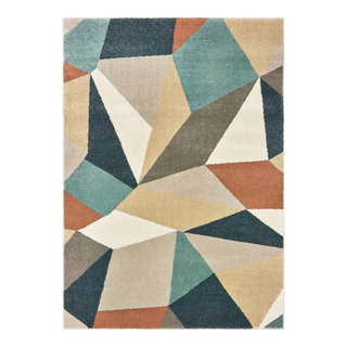 7' X 10' Blue Green Beige Retro Wedge Indoor Area Rug, 78.784 ...