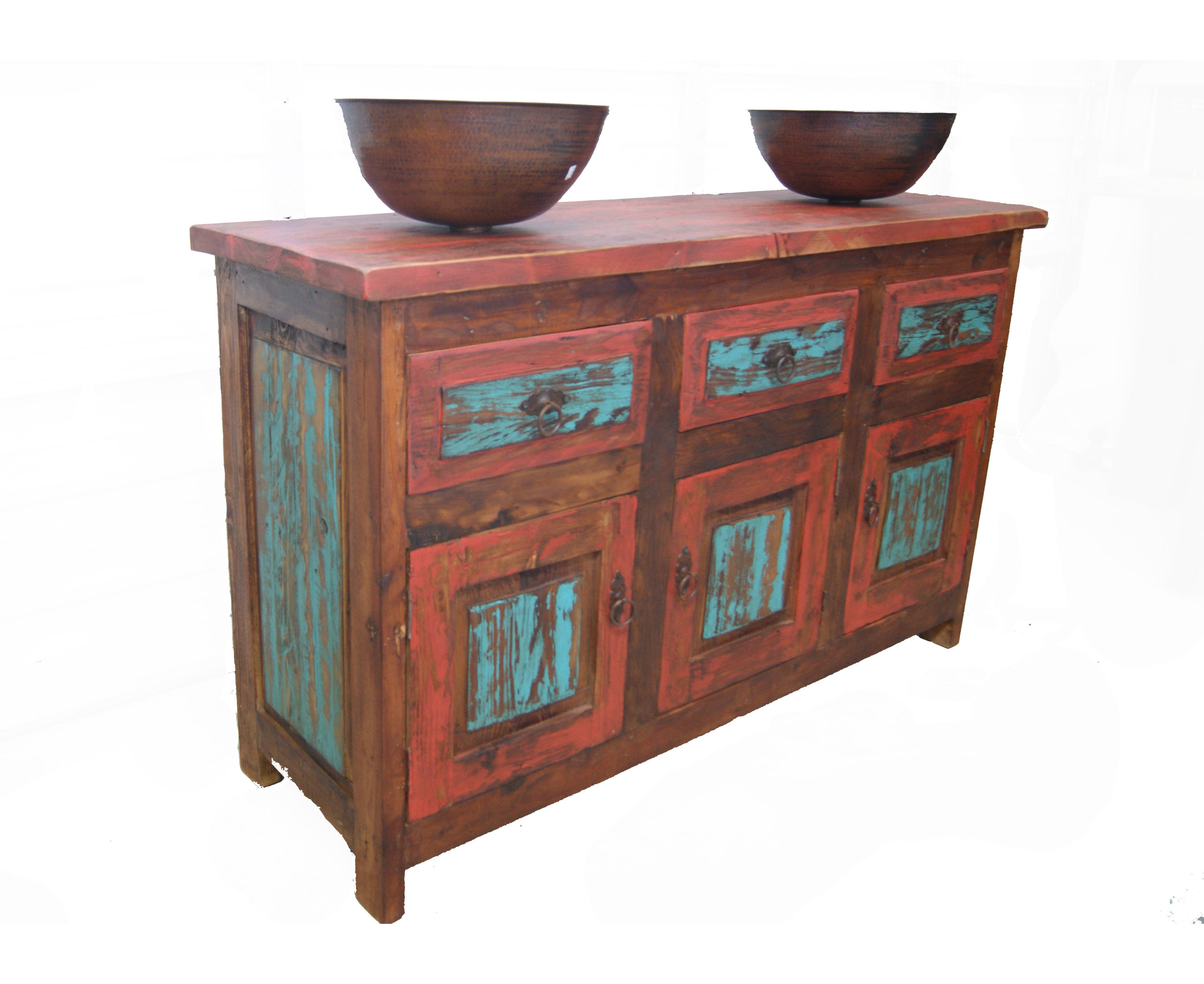 Calver Rustic Weathered Red Green Bathroom Vanity Bufett, 48"x22"x36 ...