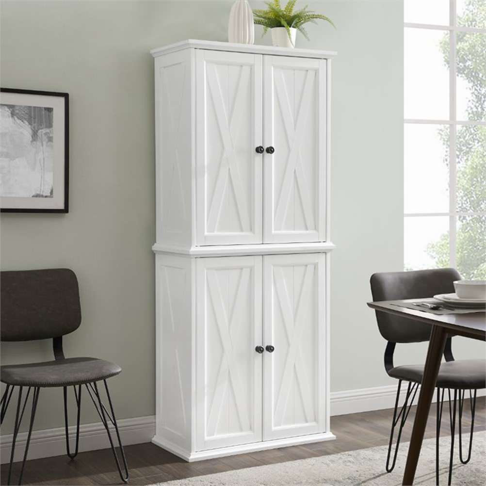 Pemberly Row 4-Door Modern Wood Pantry in Distressed White/Black ...