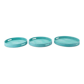 Modern Contemporary Boxe Tray Decor, Set of 3, Blue, Faux Leather ...