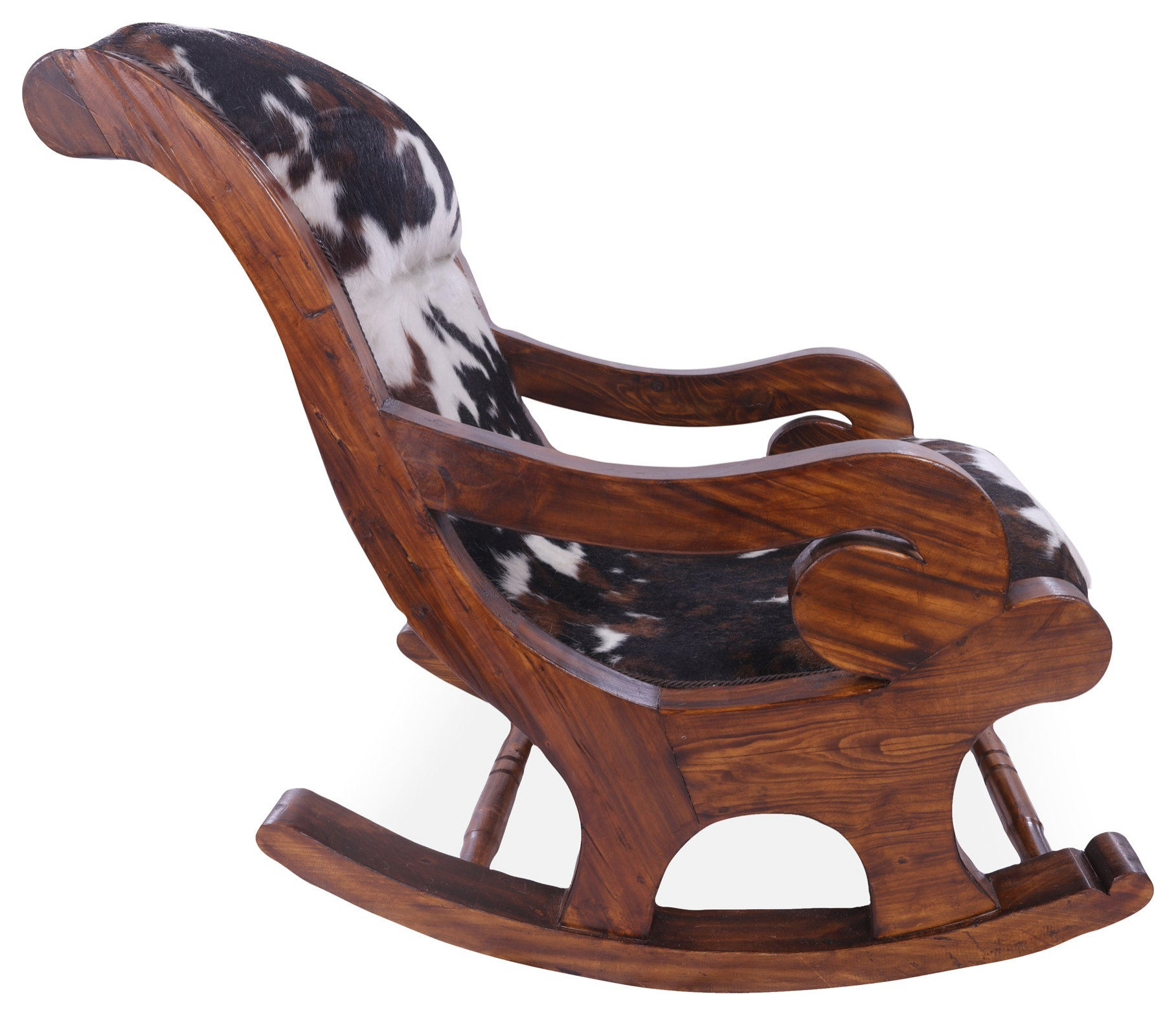 Hair-On Cowhide Wooden Handcrafted Rocking Chair RC122-FC, 24" W x 48 ...
