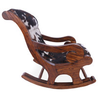 Hair-On Cowhide Wooden Handcrafted Rocking Chair RC122-FC, 24" W x 48 ...