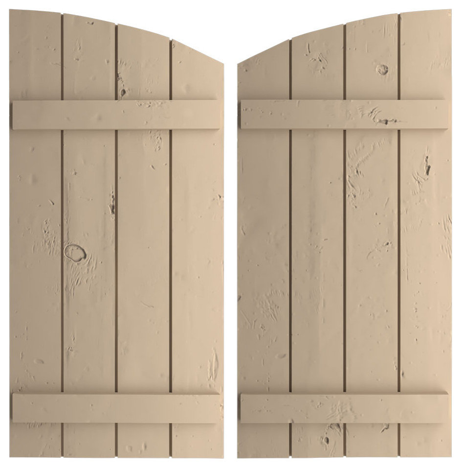 11"Wx24"H Hand Hewn Joined BnB Elliptical Top Faux Wood Shutters, 22"W ...