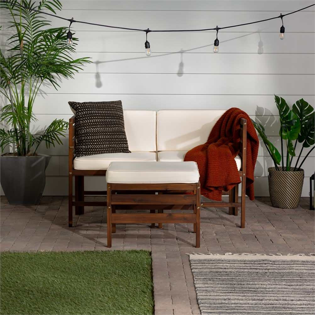 Pemberly Row Solid Wood Modular Outdoor L/R Chairs and Ottoman in Dark ...