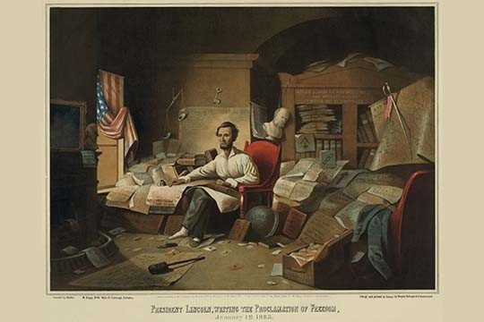 President Lincoln, Writing the Proclamation of Freedom. January 1st ...