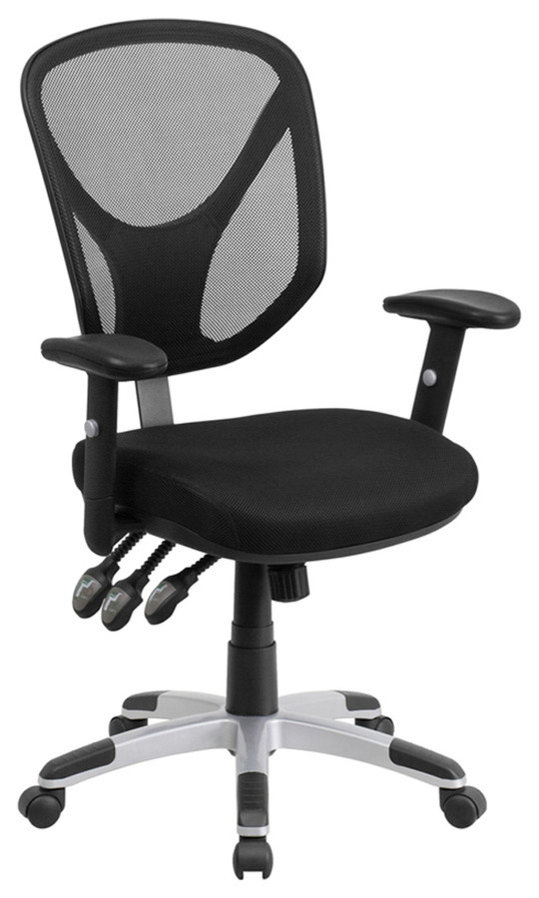 Mid-Back Black Mesh Swivel Task Chair With Triple Paddle Control ...