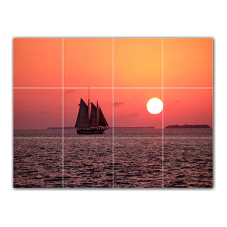 Boat Ceramic Tile Wall Mural HZ500222, 17" Wide x 12.75" High - Beach ...