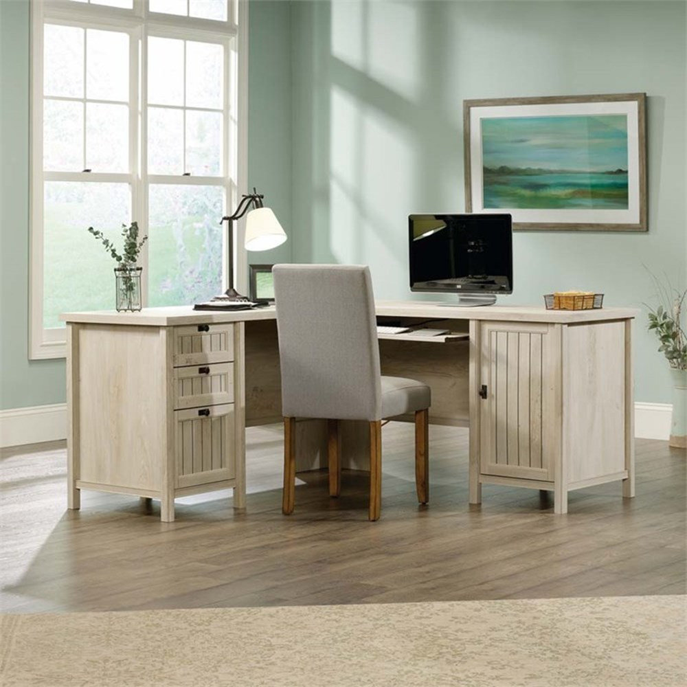 Sauder Costa L Shaped Computer Desk with Hutch in Chalked Chestnut ...