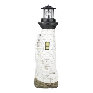 33" LED Lighted White Brick Lighthouse Water Fountain Outdoor Patio ...
