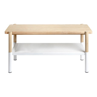 Promenade Bench, White and Natural - Midcentury - Accent And Storage ...