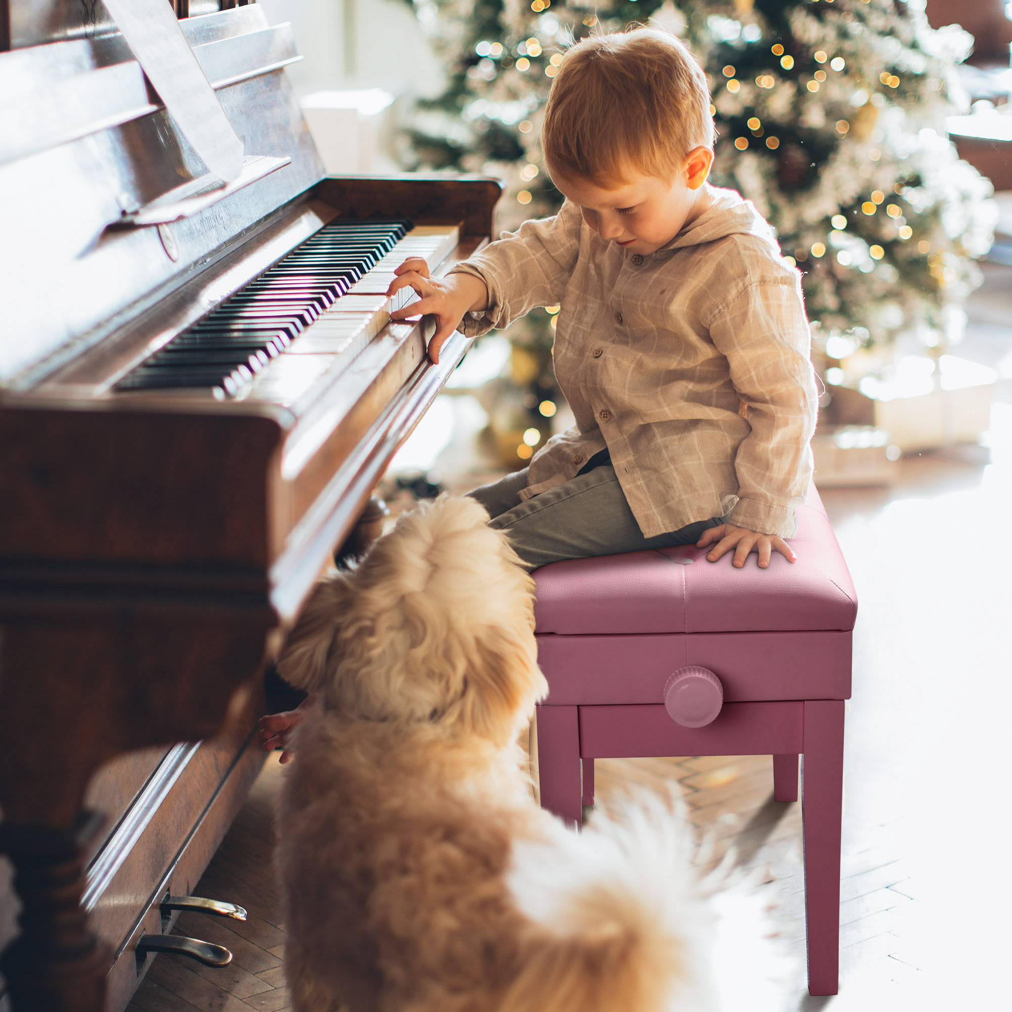 Adjustable Duet Piano Bench PU Leather Padded Wooden Keyboard Stool w ...