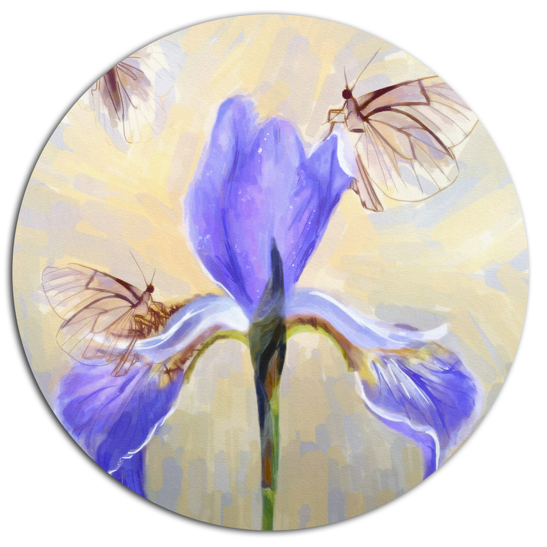 Blue Flower With Butterflies Sketch, Floral Disc Metal Wall Art, Disc ...