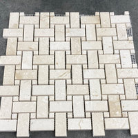 Shell Stone Limestone Basketweave Design on 12" x 12" Mesh Mosaic Tile ...