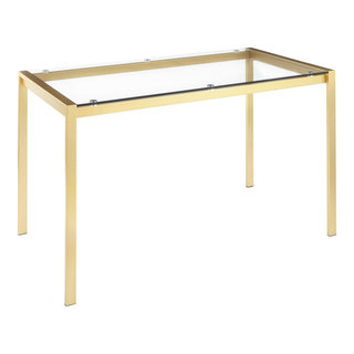 Fuji Contemporary/glam Dining Table, Gold Metal With Clear Glass Top ...