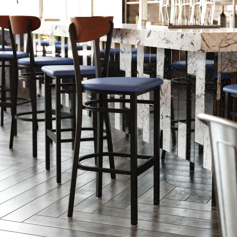 Blue Vinyl/Wood Back Barstool - Transitional - Bar Stools And Counter ...