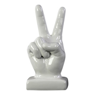 Ceramic Peace Sign Hand Decor - Contemporary - Decorative Objects And ...