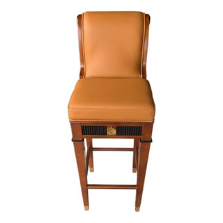 Wooden Bar Stool With Bronze and Black Accents - Transitional - Bar ...