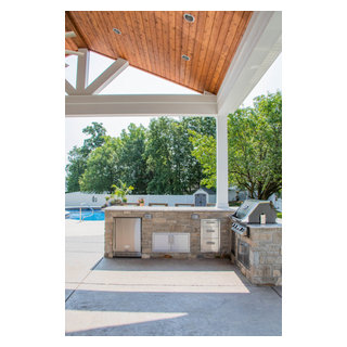 Open Gable Pool House with Fireplace and Grilling Area - Patio - St ...