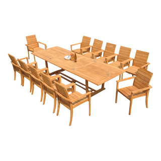 13-Piece Outdoor Teak Dining: 117" Masc Rectangle Table, 12 Alps ...