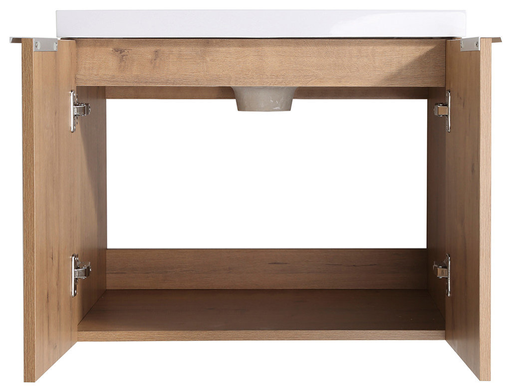 Bath Vanity Set, Imitative Oak, Resin Vanity Top, White, White Basin ...