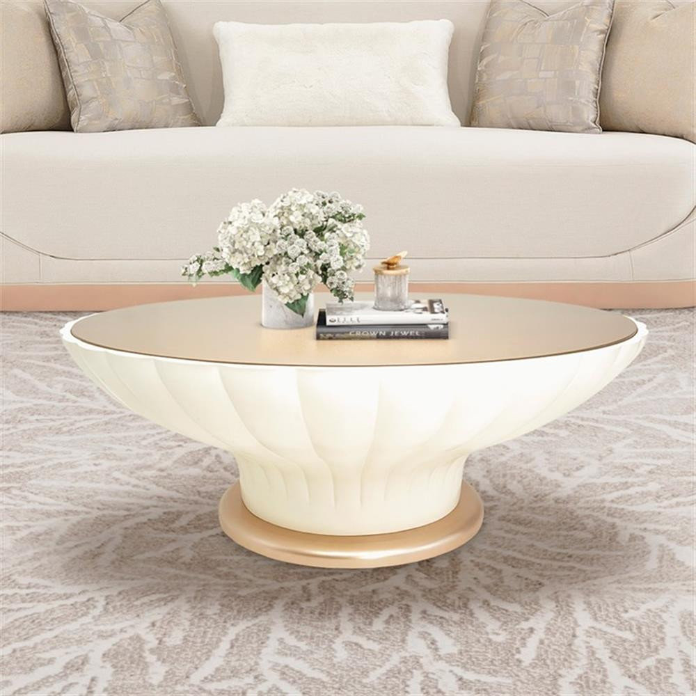 Michael Amini La Rachelle Round Cocktail Table with Glass Top ...