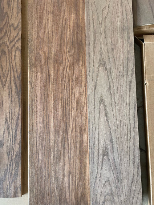 Red oak tread and riser staining different