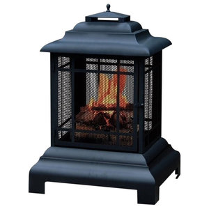 Black Wood Burning Outdoor Firehouse With Chimney - Traditional ...