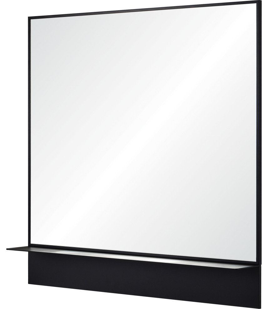 Otavi Rectangular Black Wall Mirror With Black Iron Shelf ...