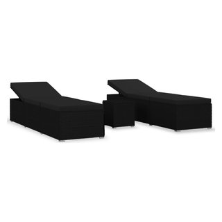 vidaXL Patio Sun Lounger Pool Sunbed with Tea Table 3 Piece Poly Rattan ...