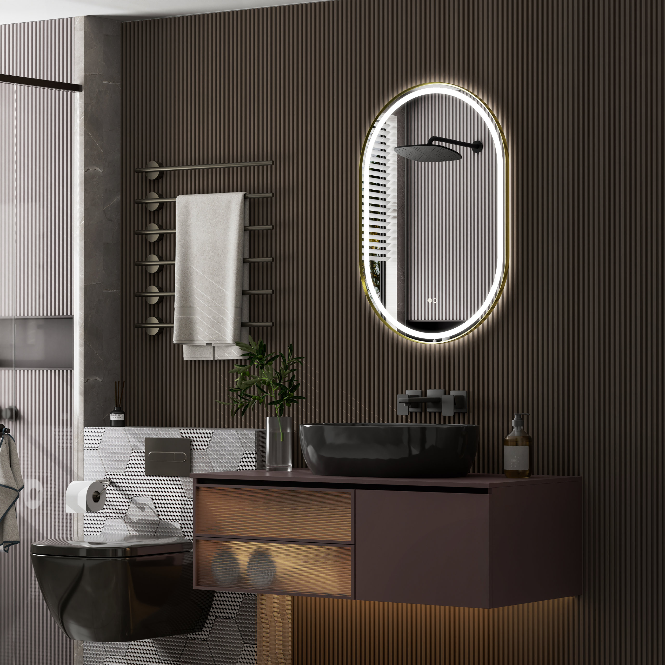 24" x 36" Framed LED Bathroom Mirror with Backlit in Gold, Defogger ...
