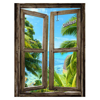 Beach Cabin Window Mural #8 One Piece Peel & Stick CANVAS Wall Mural ...
