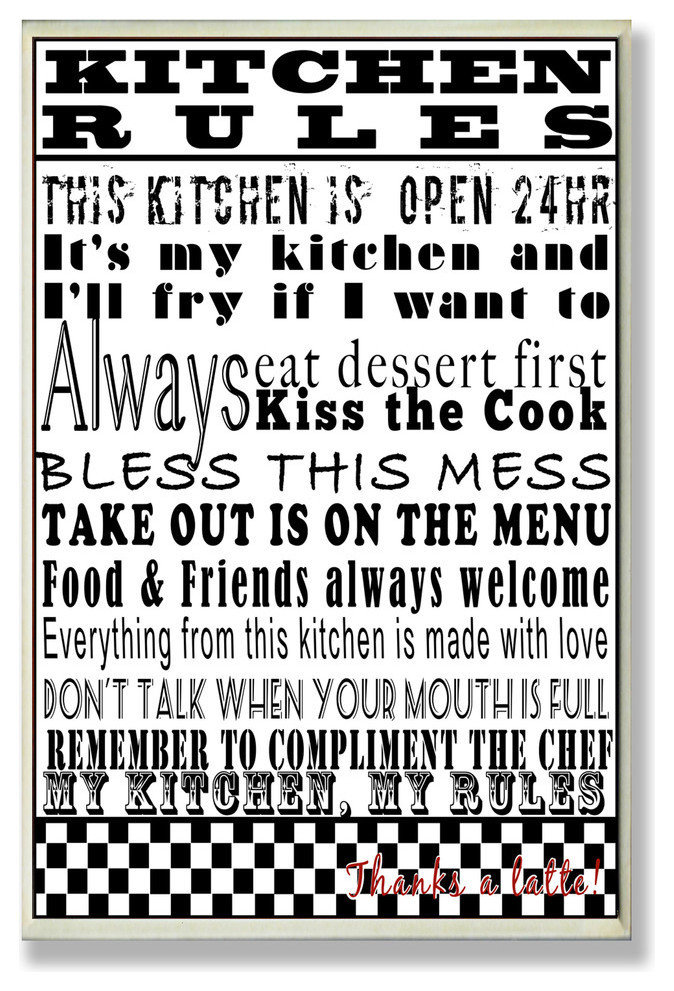 Kitchen Rules White Rect Wall Plaque - Contemporary - Prints And ...