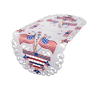 Star Spangled Embroidered Cutwork Table Runner, White, 15"x34 ...