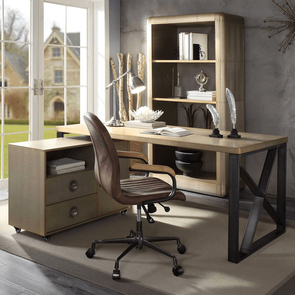70" Gold and Black Aluminum Writing Desk - Industrial - Desks And ...